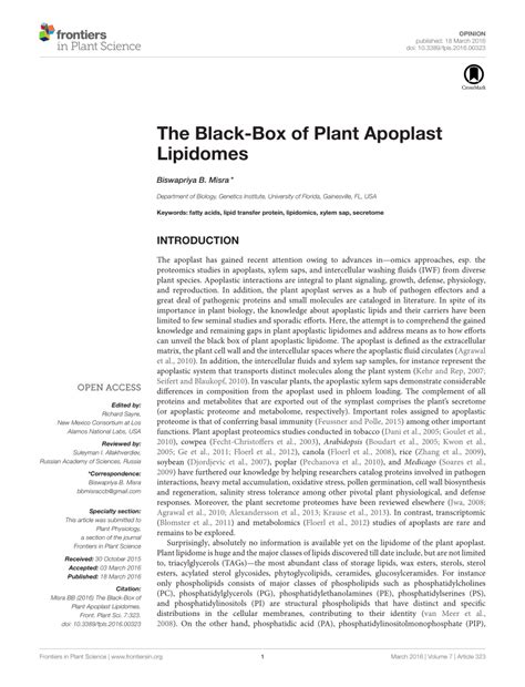 Pdf The Black Box Of Plant Apoplast Lipidomes