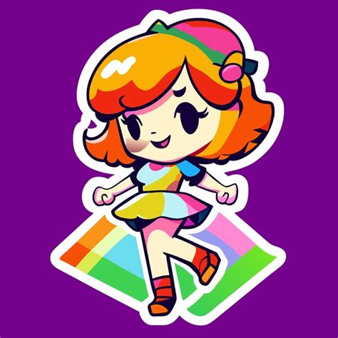 Alegre Feliz Bonita Agitando A Mão Erguida Adesivo De Desenho Animado Chibi Arco íris