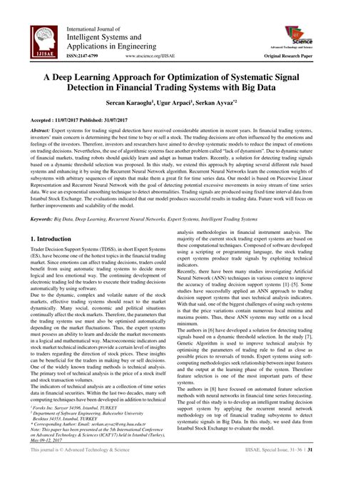 PDF A Deep Learning Approach For Optimization Of Systematic Signal Detection In Financial