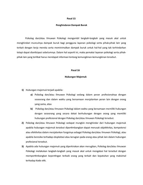 Pasal 15 Dan 16 Pasal 15 Penghindaran Dampak Buruk Psikolog Danatau