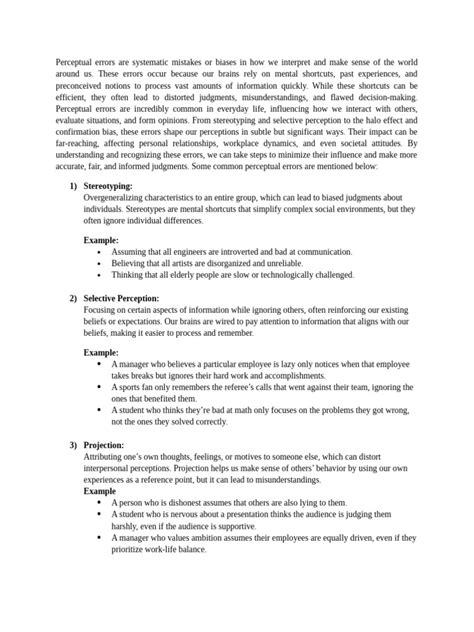 Understanding Perceptual Errors In Teams Pdf Perception Stereotypes