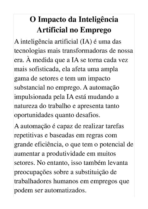 O Impacto Da Inteligência Artificial No Emprego O Impacto Da