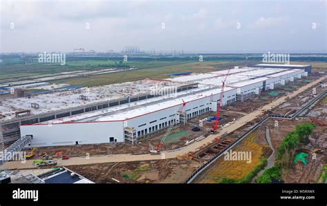 An Aerial View Of The Tesla Gigafactory 3 Under Construction In Lingang
