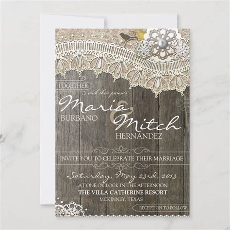 Rustic Wood And Lace Floral Wedding Invitation Zazzle