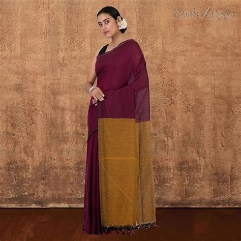 Buy Qadri Weaves Womens Rani Pink And Mustard Pallu Khadi Saree Online