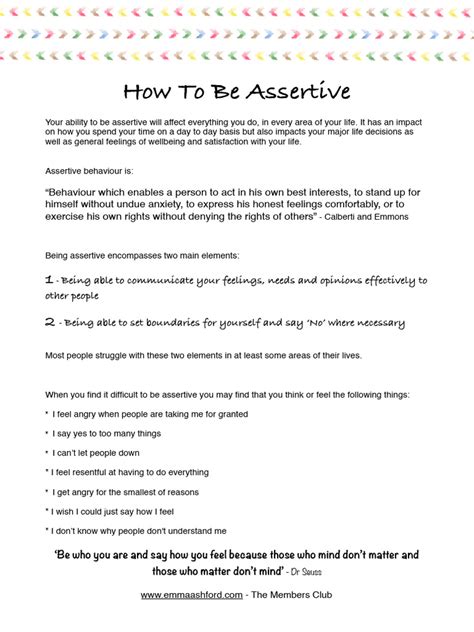 Learning To Be Assertive Workbook Pdf Feeling Self Esteem