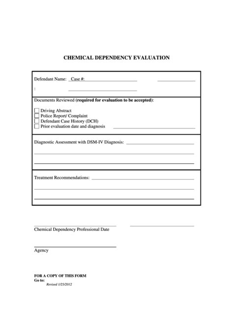 Top Chemical Dependency Evaluation Form Templates Free To Download In