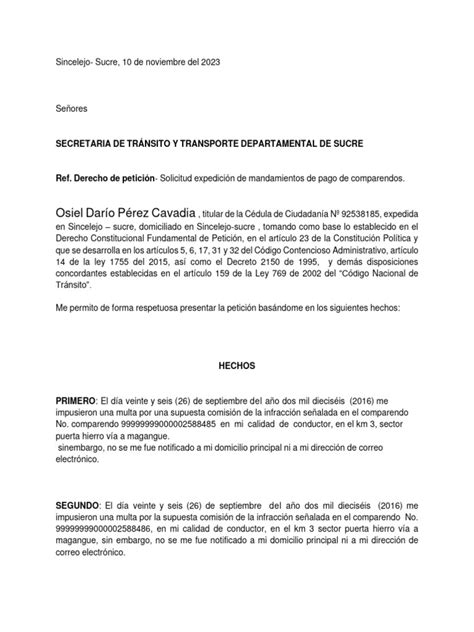 Derecho De PeticiÓn Osiel Pdf Petición Gobierno