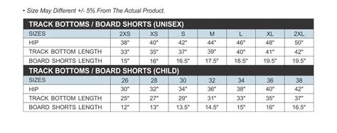 Track Bottoms Board Shorts Size Chart Singlomax Apparel