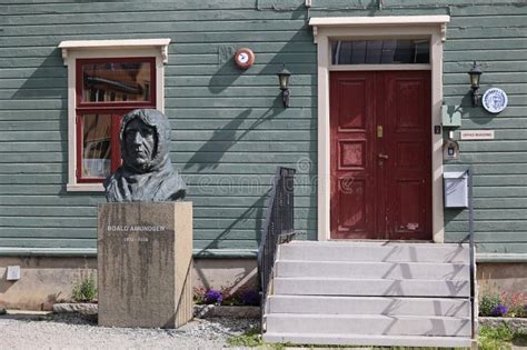 Bust Of Roald Amundsen In Front Of The Polar Museum In The Norwegian