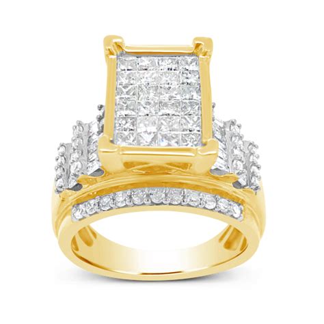 Diamond Ring 3 Ctw Princess Cut W Baguettes And Round Cut 14k Yellow Go