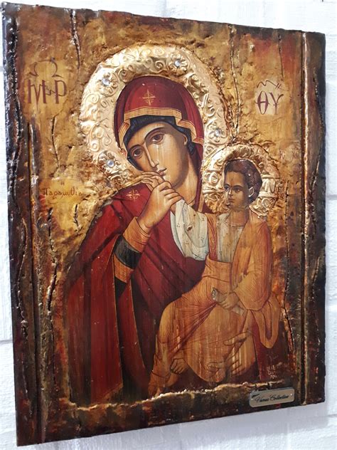 Virgin Mary Panagia Paramythia Orthodox Greek Byzantine Wood Antique