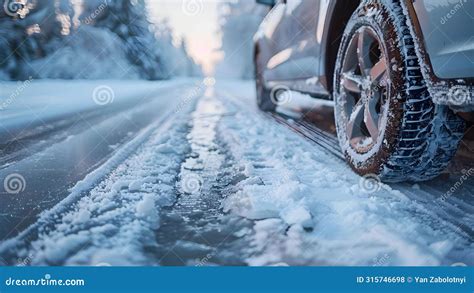 Navigating An Icy Road In Snowy Conditions Concept Winter Driving Icy