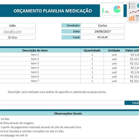 Planilha De Orçamento De Produtos E Serviços Em Excel