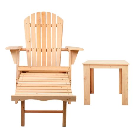 Gardeon 3pc Adirondack Outdoor Table And Chairs Wooden Sun Lounge