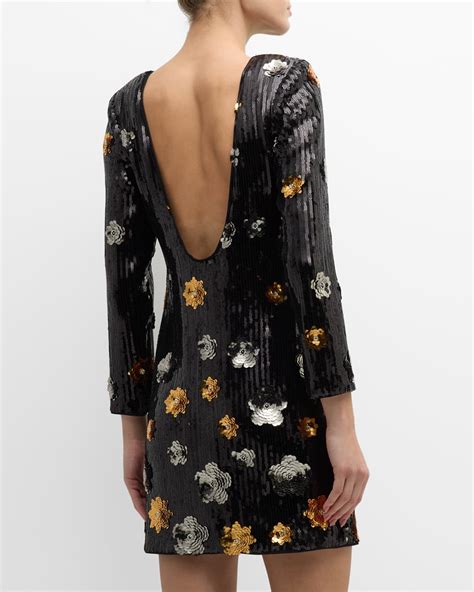 Milly Selene Bateau Neck Floral Sequin Mini Dress Neiman Marcus