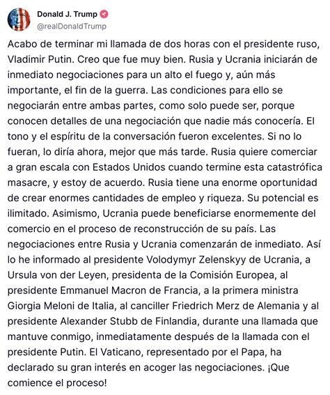 Trump Asegura Que Rusia Y Ucrania Iniciarán Las Negociaciones De Alto