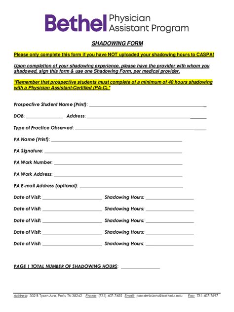 Fillable Online Shadowing Form Prospective Preceptor Letter Fax Email
