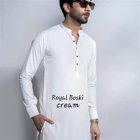 Cream Boski Suit Unstitched Kameez Shalwar Gents Suit For Men Darazpk