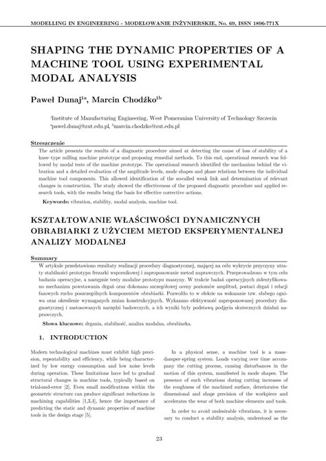 Pdf Shaping The Dynamic Properties Of A Machine Tool Using