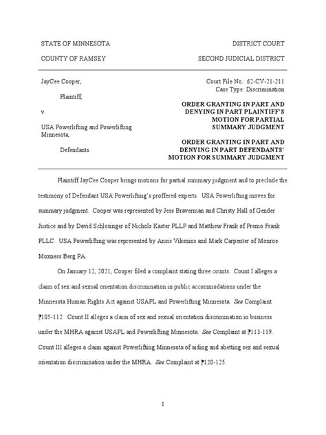 Jaycee Cooper Ruling Download Free Pdf Summary Judgment Discrimination