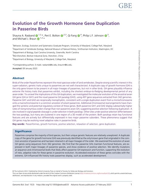 Pdf Evolution Of The Growth Hormone Gene Duplication In Passerine Birds