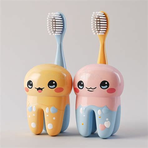 A Pair Of Cute And Funny Toothbrushes Shaped Like Friendly Characters