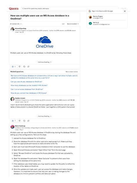 how can multiple users use an ms access database in a onedrive quora