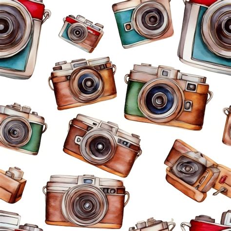 Premium Photo Seamless Pattern With A Camera On A White Background
