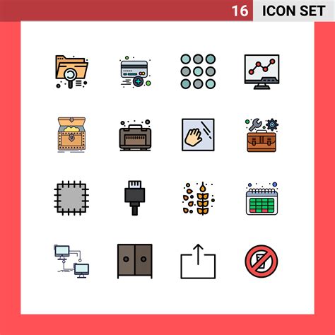 Pack Of 16 Creative Flat Color Filled Lines Of Box Lcd Plus Chart Dots Editable Creative Vector