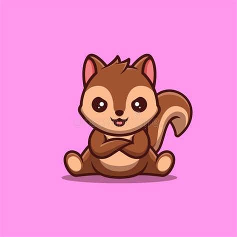 Squirrel Sitting Angry Cute Creative Kawaii Cartoon Mascot Logo Stock
