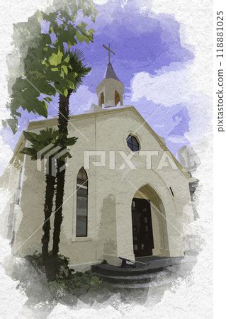 Watercolor Style Kobe Kobe Baptist Church Kobe Stock Illustration
