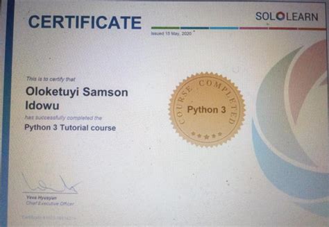Oloketuyi Samson On Linkedin My Phyton Tutorial Certificate Fantastic Experience In Programming