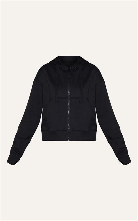 Black Oversized Hooded Zip Up Sweat Athleisure Plt