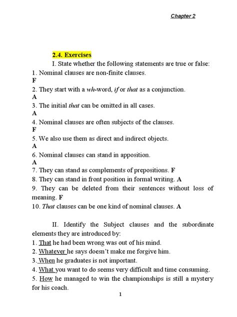 Exercises Nominal And Relative Clauses Pdf Clause Syntax