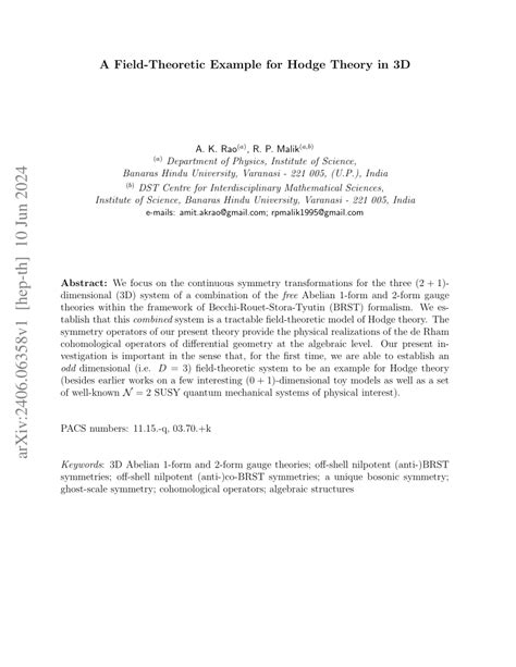 Pdf A Field Theoretic Example For Hodge Theory In 3d