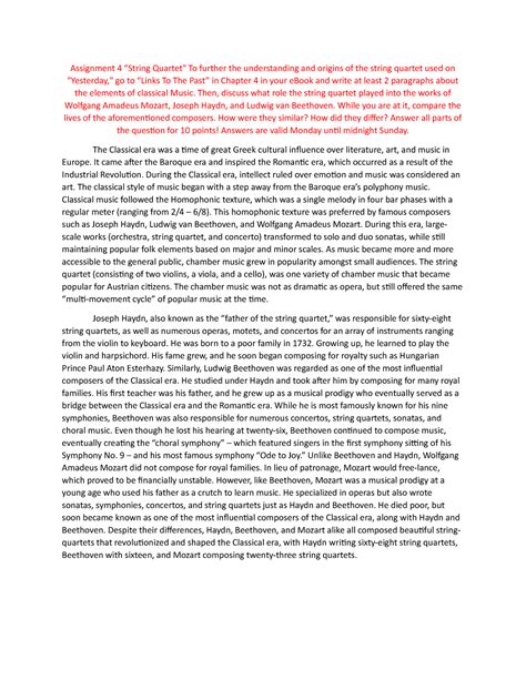 String Quartet Assignment Assignment 4 “string Quartet To Further