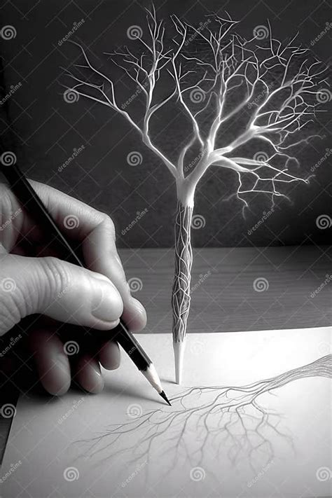Hand With Pencil Drawing Neuron Connections Stock Illustration