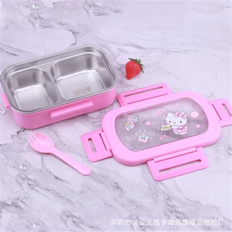 【台灣發貨】卡通 Kitty蜘蛛俠2格 冰雪獨角獸 恐龍 Doraemon分格304不鏽鋼保溫飯盒 加熱水分隔配勺子 密 蝦皮購物