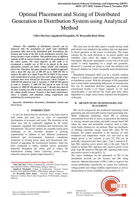 pdf optimal placement and sizing of distributed generation in
