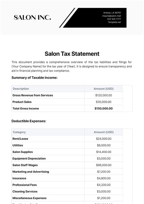 Free Salon Tax Statement Template To Edit Online