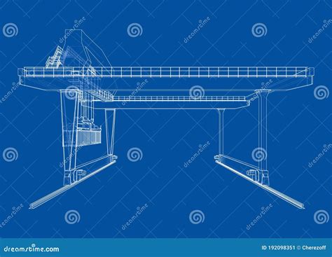 Rail Mounted Gantry Container Crane Outline Vector Illustration