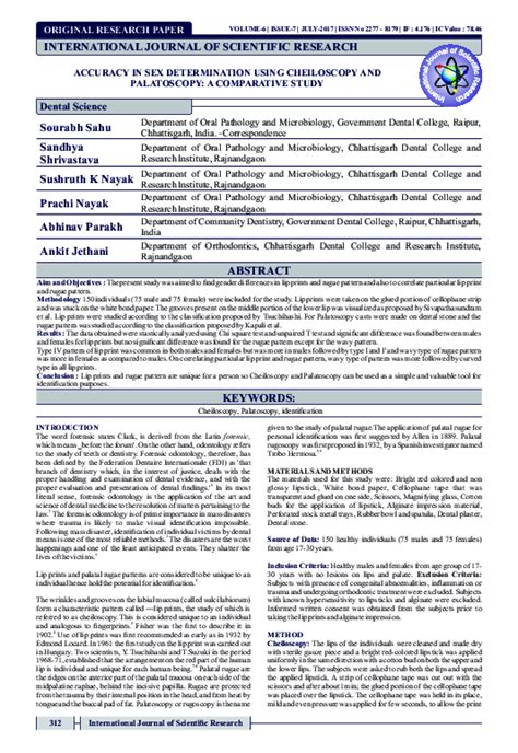 Pdf Accuracy In Sex Determination Using Cheiloscopy And Palatoscopy