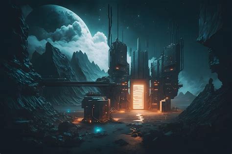 Premium Ai Image Futuristic Industrial Factory Alien Base Neural Network Ai Generated