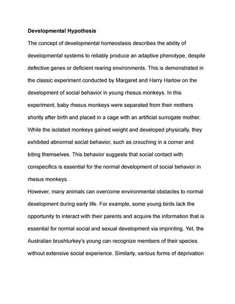 Developmental Hypothesis And Developmental Constraint Developmental Hypothesis The Concept Of