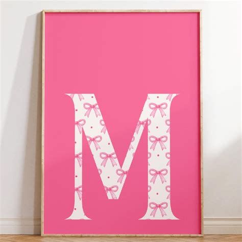 Dopaprint Letter M Initial Poster Pink Preppy Bow Wall Art M Initial Print Cute Girly Apartment