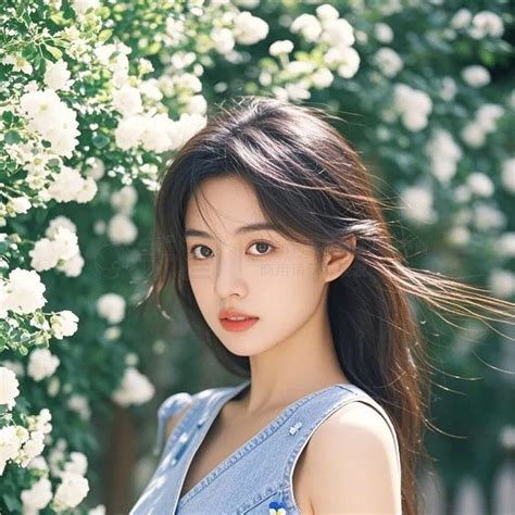 成年女性ai数字艺术 春季三色堇和浅蓝色牛仔连衣裙美女人像简约清新自然风成年女性浅蓝连衣裙站立照片 Ai人像免费下载png格式2728像素