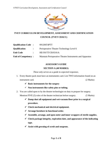 Assessor Guide Written Pdf Surgery Sterilization Microbiology