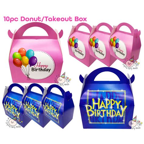 Pink And Blue Plain Happy Birthday Donut Giveaway Box 10 Pieces No