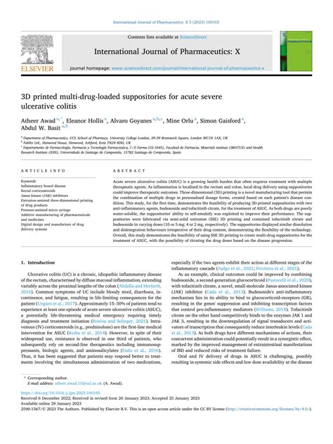 Pdf 3d Printed Multi Drug Loaded Suppositories For Acute Severe